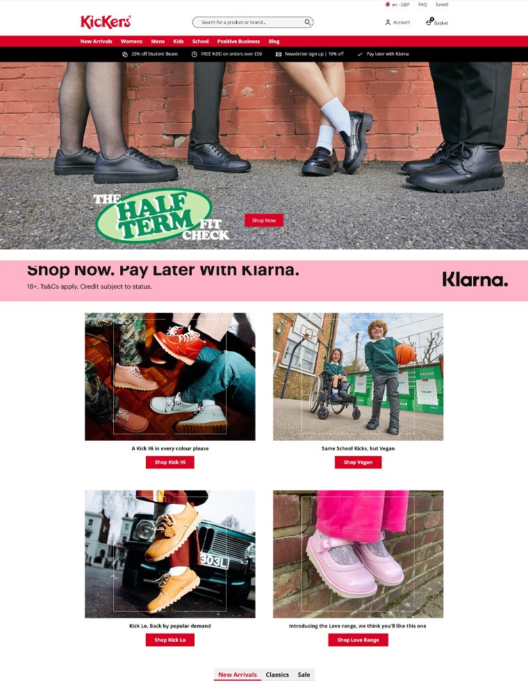 Kickers | eCommerce Website Design Gallery & Tech Inspiration