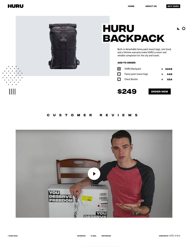 Huru Backpack | eCommerce Website Design Gallery & Tech Inspiration