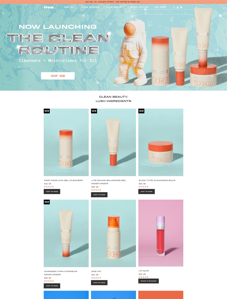 ITEM Beauty | eCommerce Website Design Gallery & Tech Inspiration