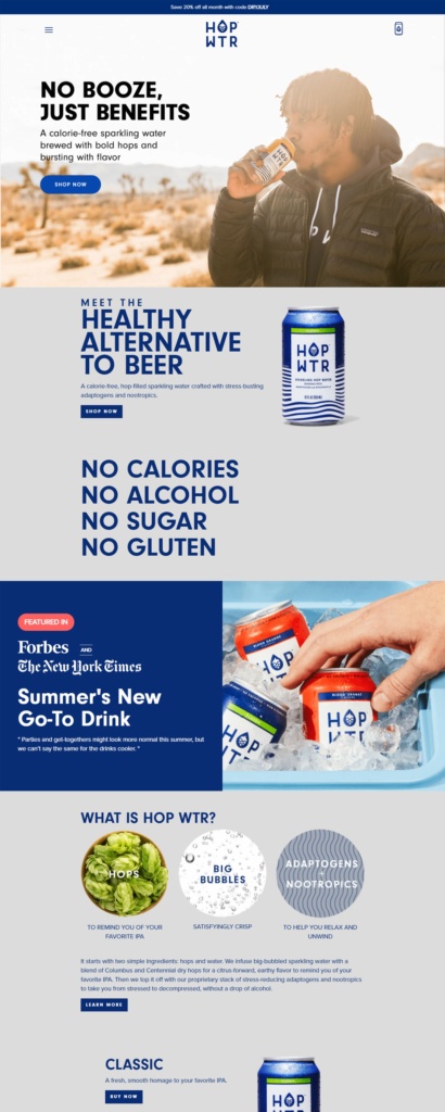 HOP WTR | eCommerce Website Design Gallery & Tech Inspiration