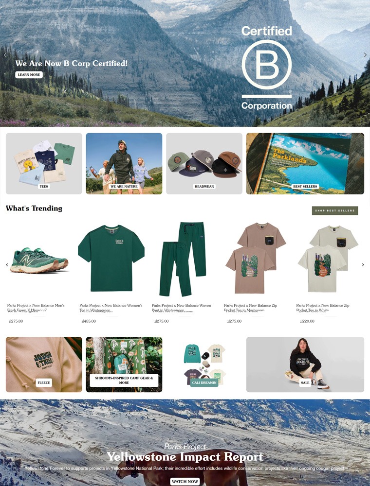 Parks Project | eCommerce Website Design Gallery & Tech Inspiration