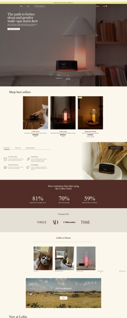 Loftie | eCommerce Website Design Gallery & Tech Inspiration