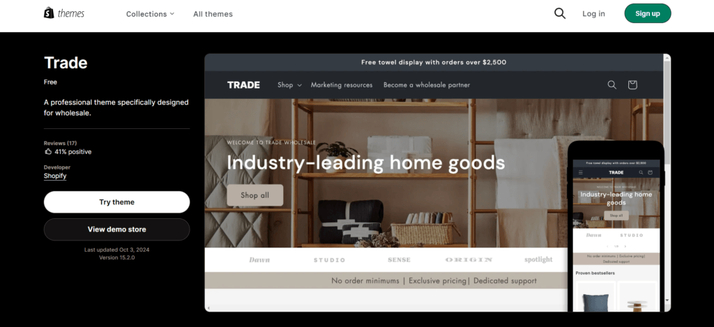 Trade Shopify Theme Review: The Best Free B2B Theme?